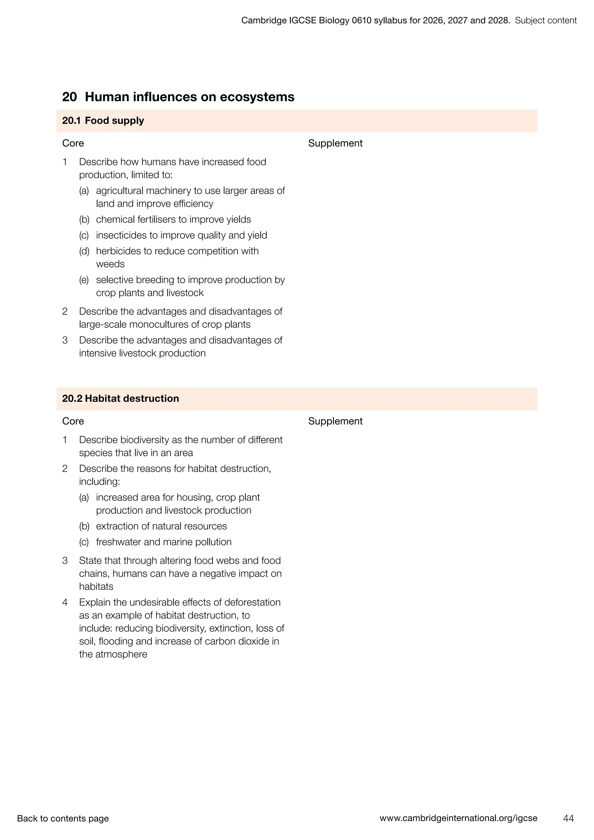 IGCSE Biology (0610) 2026-2028 syllabus. | PDF