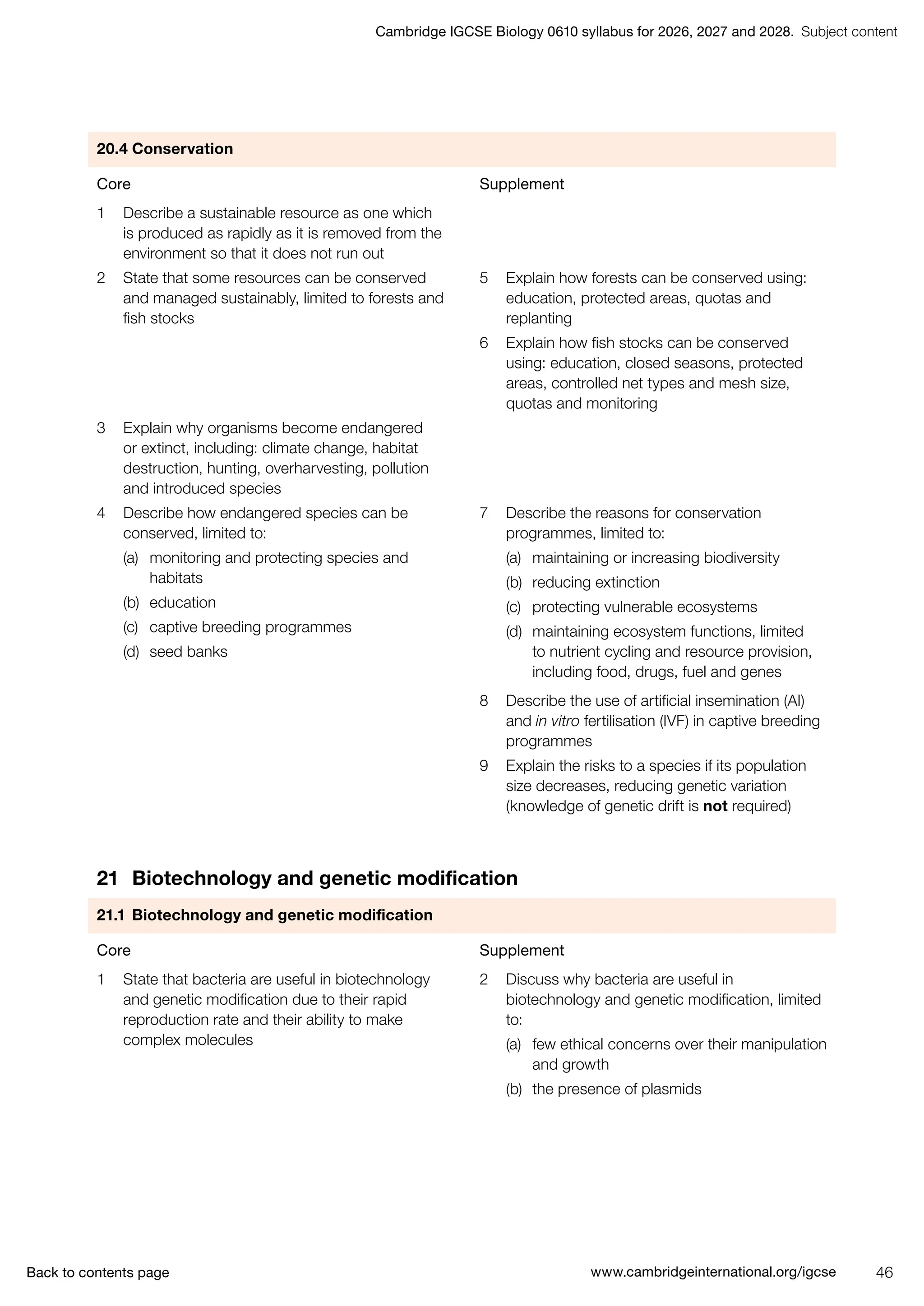 IGCSE Biology (0610) 2026-2028 syllabus. | PDF