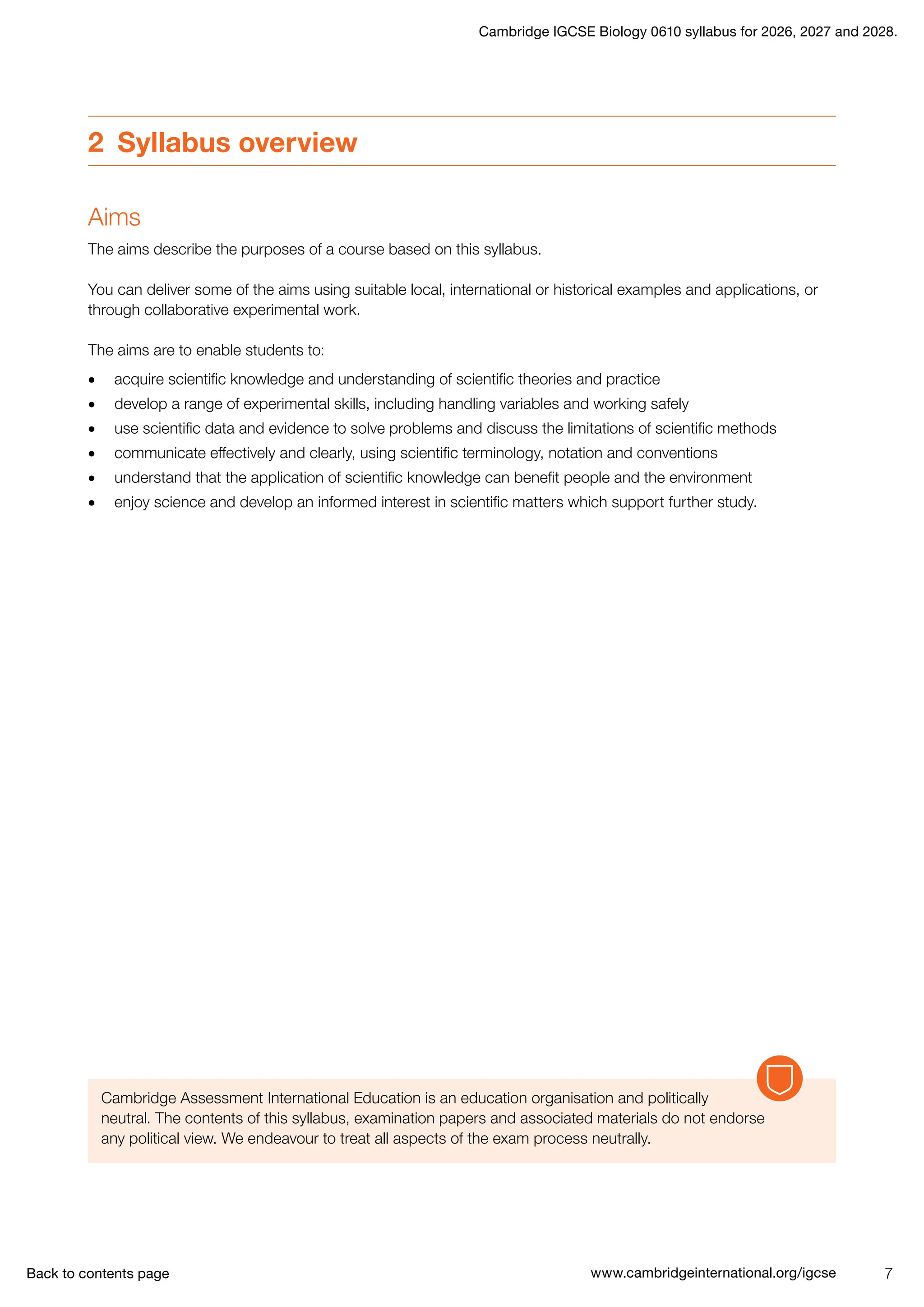 IGCSE Biology (0610) 2026-2028 syllabus. | PDF