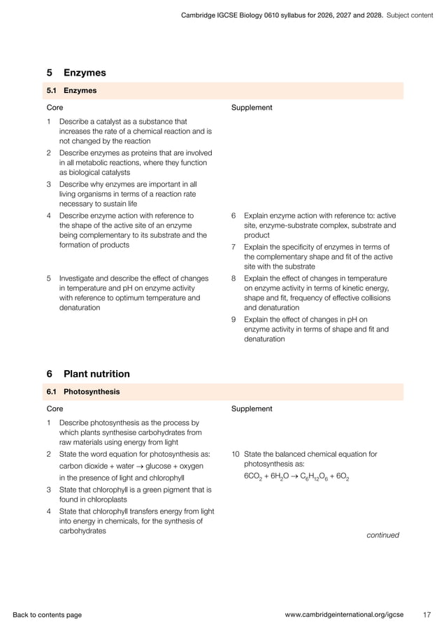 IGCSE Biology (0610) 2026-2028 syllabus. | PDF