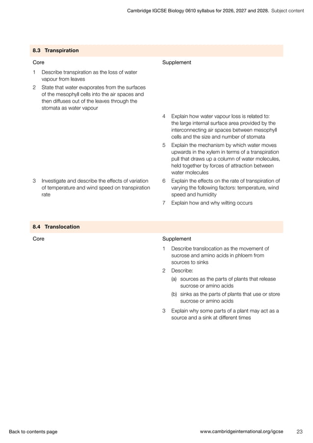 IGCSE Biology (0610) 2026-2028 syllabus. | PDF