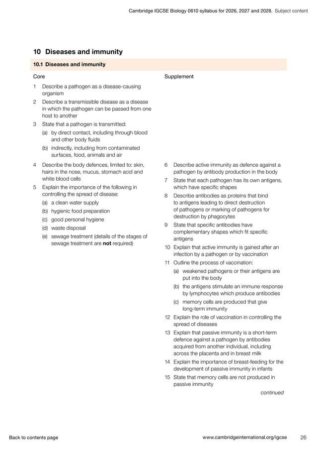 IGCSE Biology (0610) 2026-2028 syllabus. | PDF