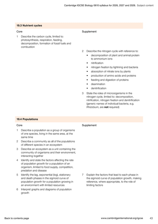 IGCSE Biology (0610) 2026-2028 syllabus. | PDF