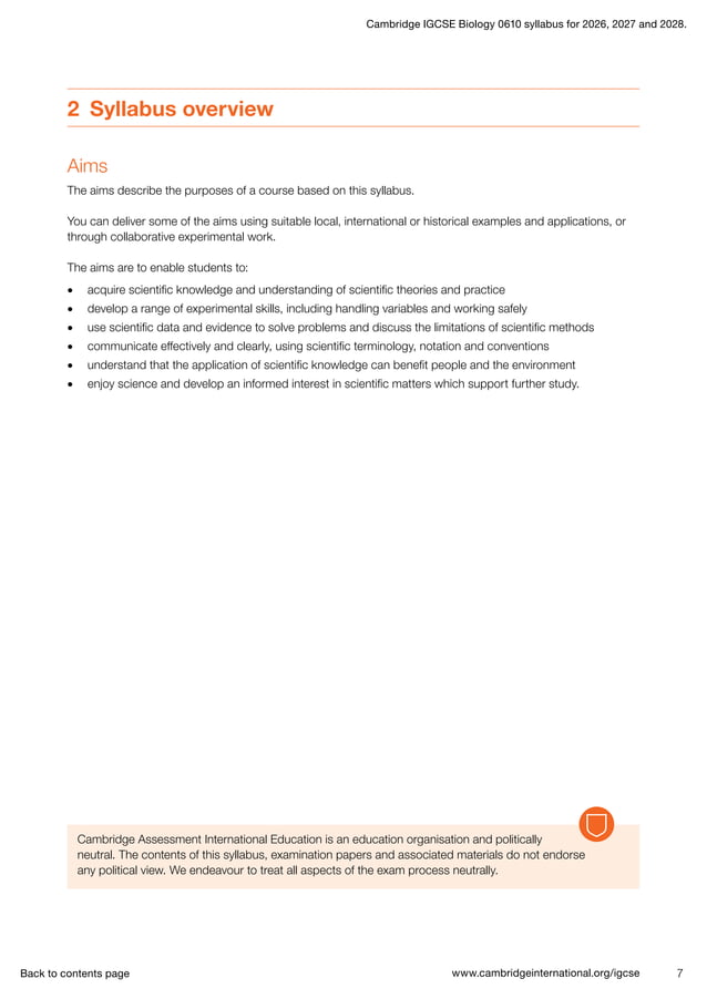 IGCSE Biology (0610) 2026-2028 syllabus. | PDF