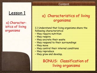 characteristics of living organisms grade 9 | PPT