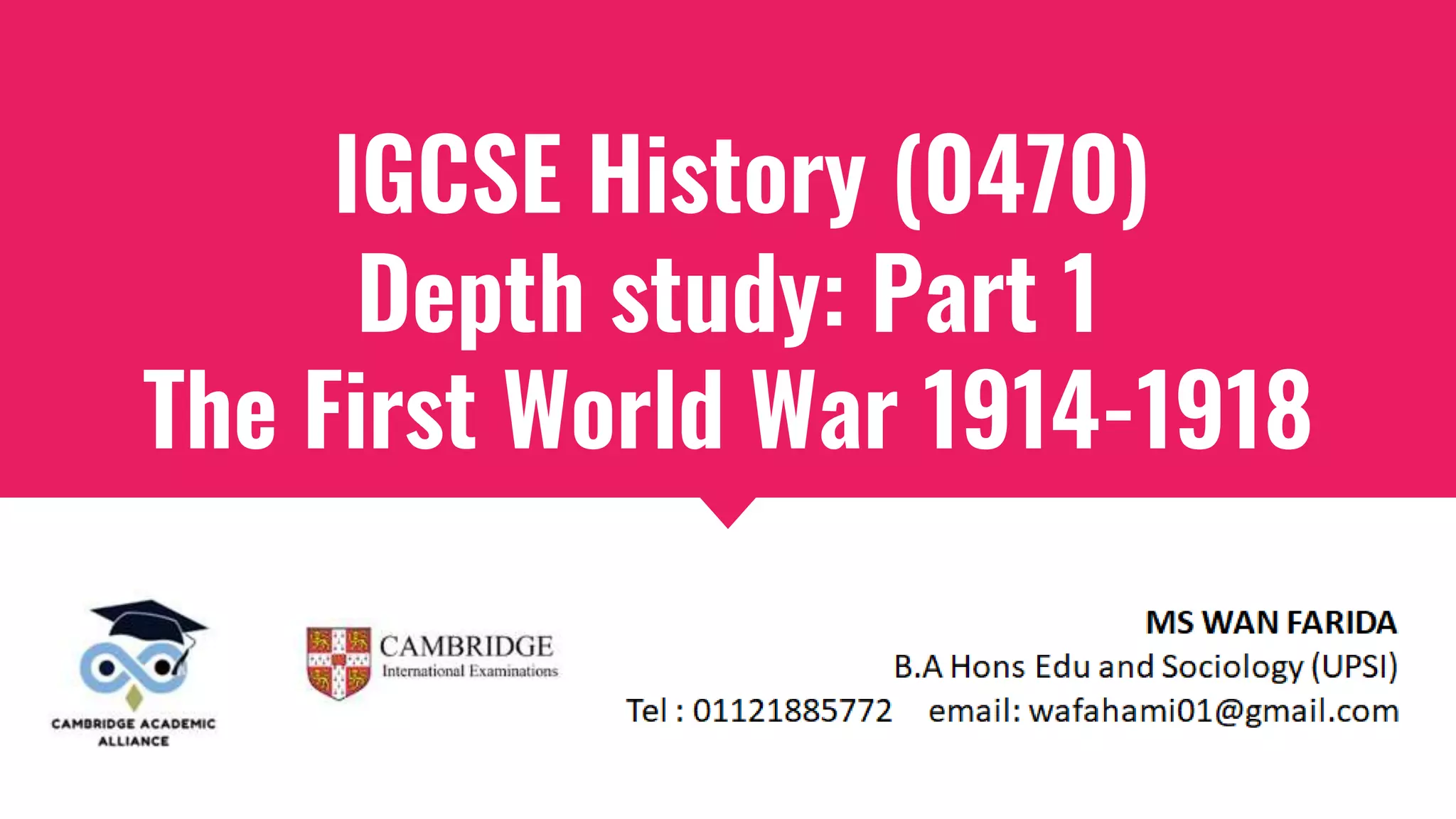 Igcse history (0470) depth study part 1 the first world war 1914 1918 ...
