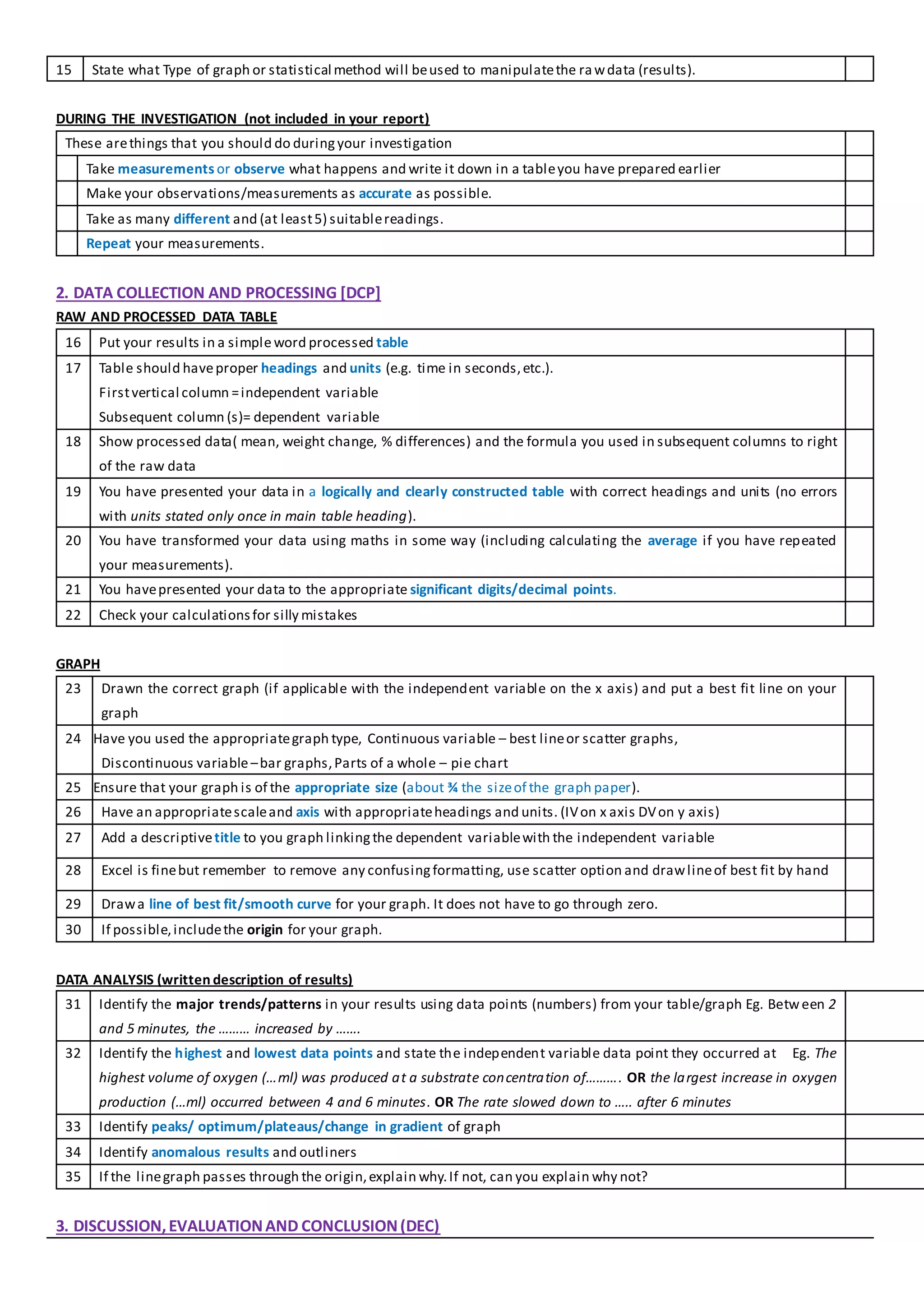 IGCSE Lab Report Headings and Checklist Guidance | DOC