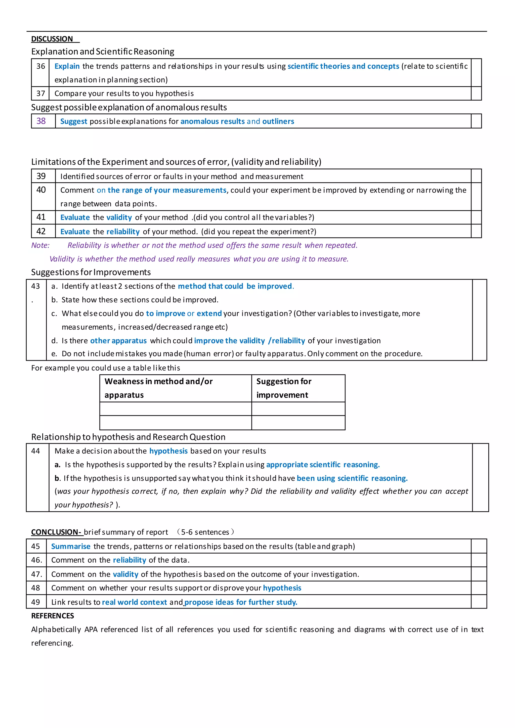 IGCSE Lab Report Headings and Checklist Guidance | DOC
