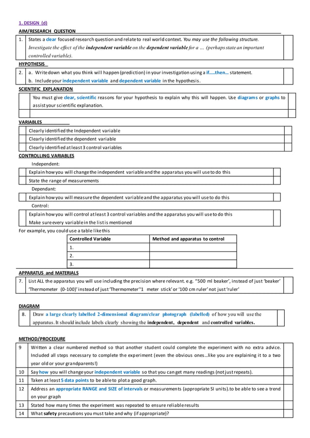 IGCSE Lab Report Headings and Checklist Guidance | DOC
