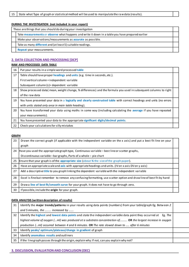 IGCSE Lab Report Headings and Checklist Guidance | DOC