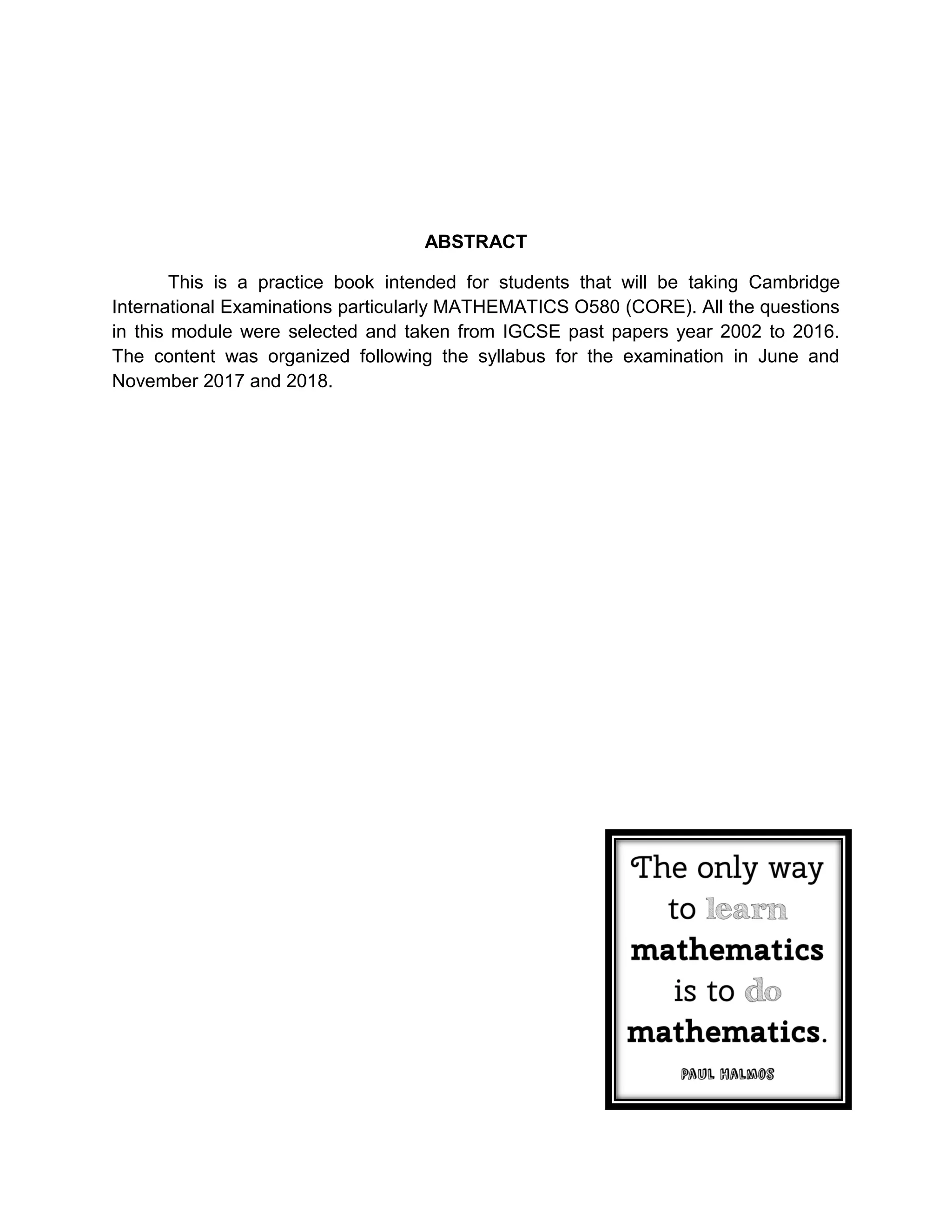 IGCSE MATH CORE Classified Past Paper | PDF