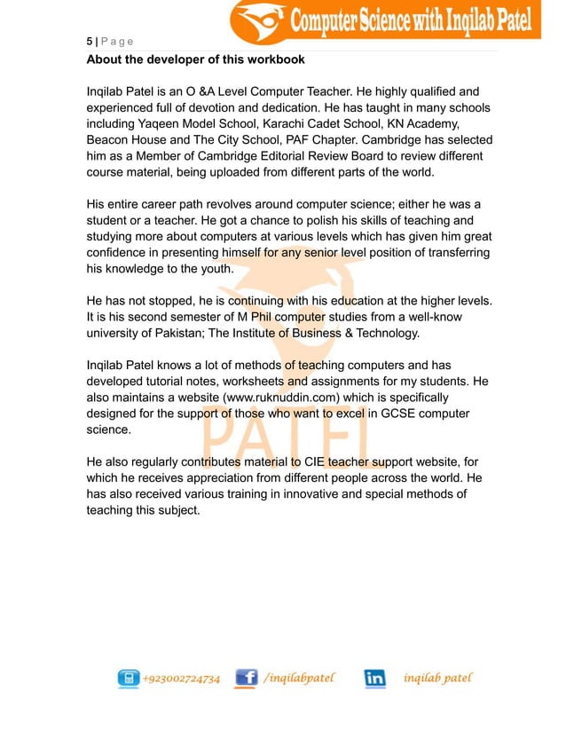 Igcse And O Level Computer Workbook For P1 By Inqilab Patel Pdf