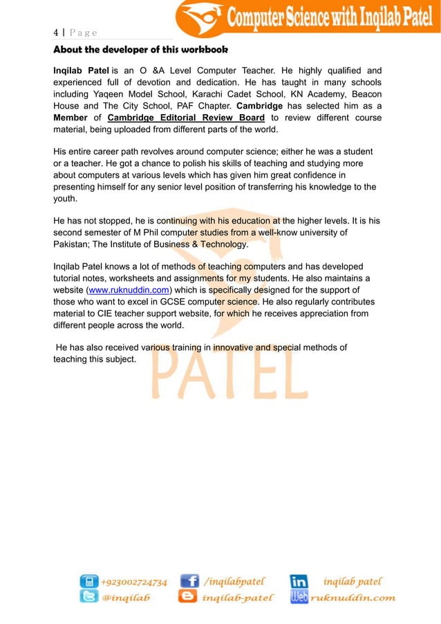 Igcse And O Level Computer Workbook For P2 By Inqilab Patel Pdf Programming Languages Computing 3808