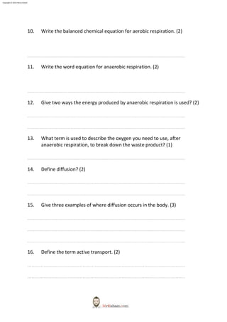 IGCSE Biology Revision Quiz - Organisms and Life Processes | PDF