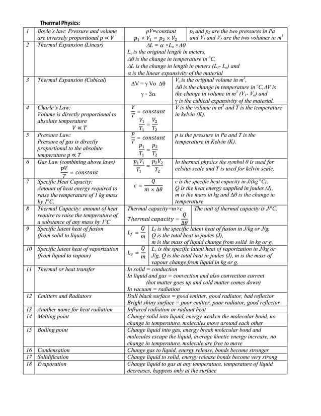 Igcse physics formula | PDF | Physics | Science