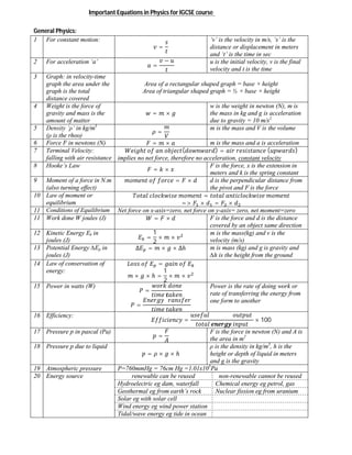Physics Formula Sheet Igcse