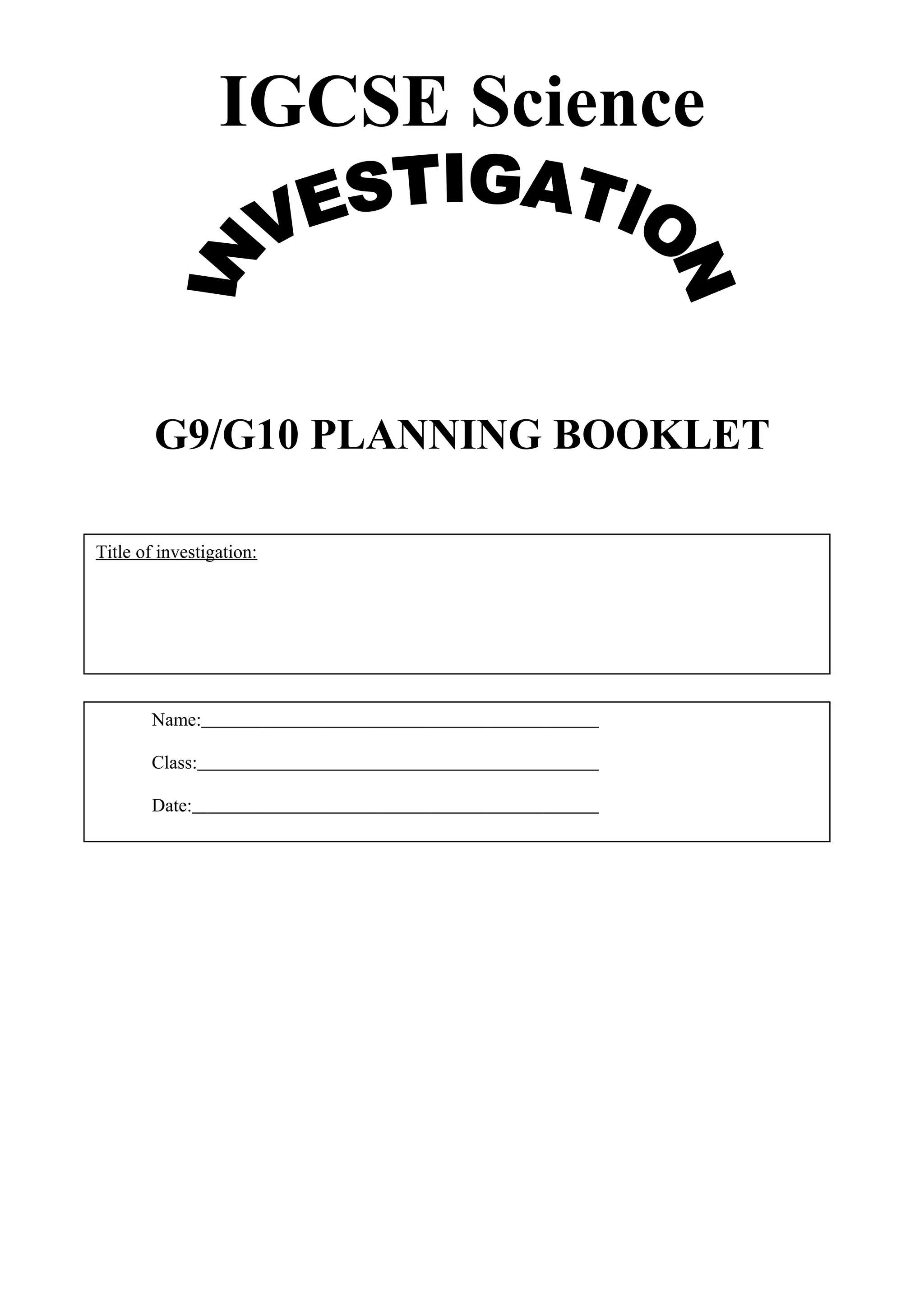IGCSE planning an investigation student booklet | DOC