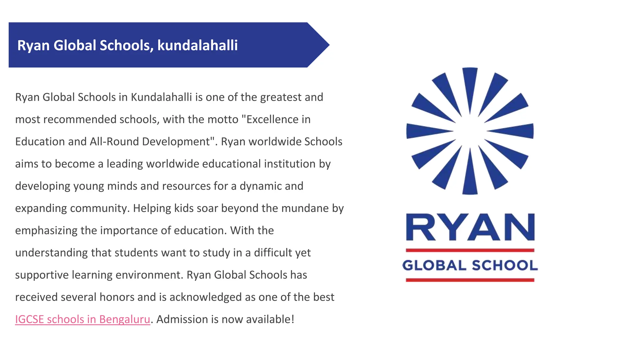 IGCSE Schools in Bengaluru - Ryan Global School | PPTX