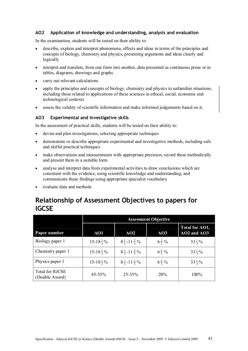 IGCSE Science Double Award Specification IGCSE Science Double Award Specification