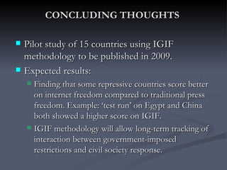 IGF Hyderabad - Index of Global Internet Freedom | PPT
