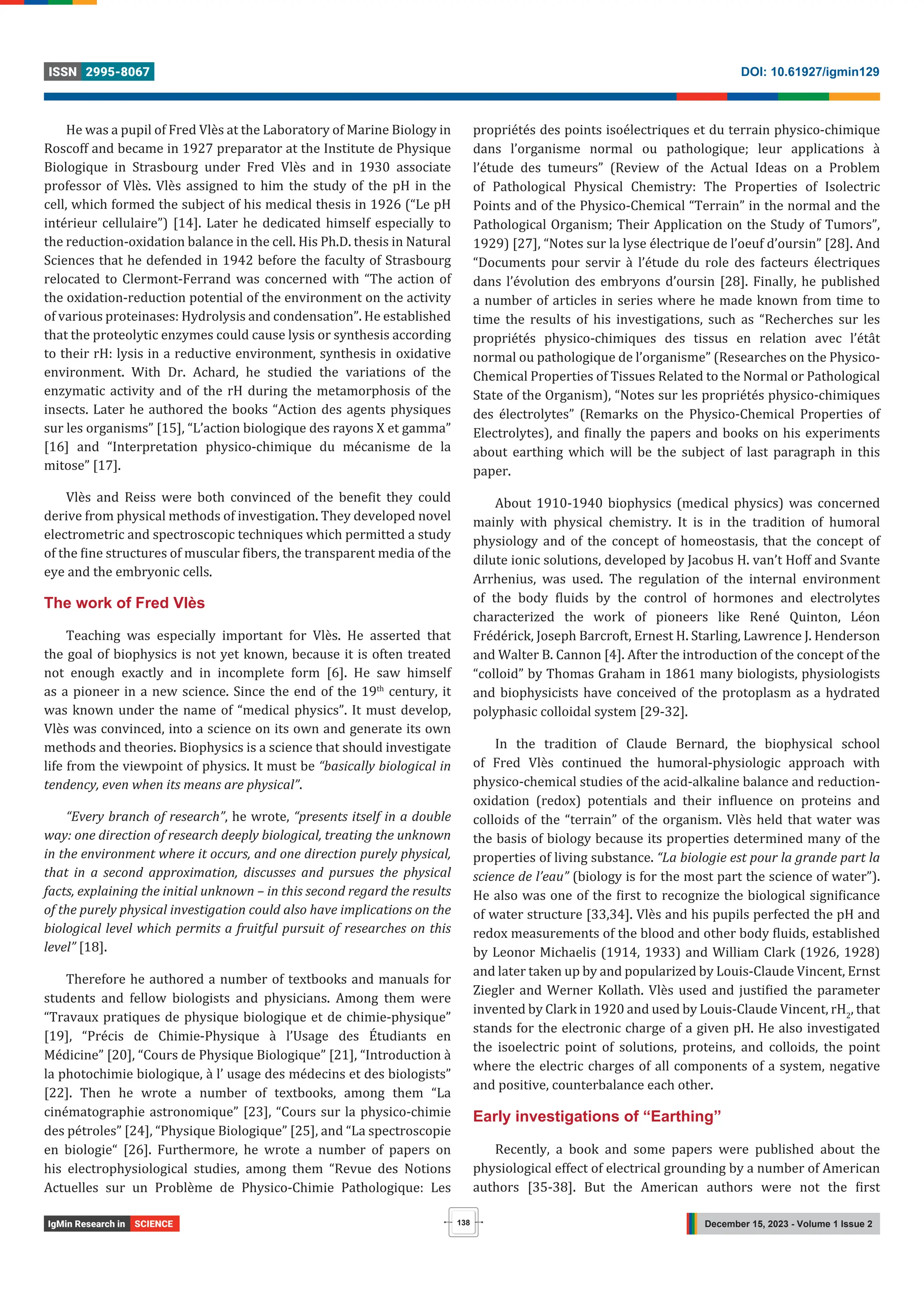 Exploring the Legacy of Fred Vlès: Pioneer of Holistic Biophysics | PDF