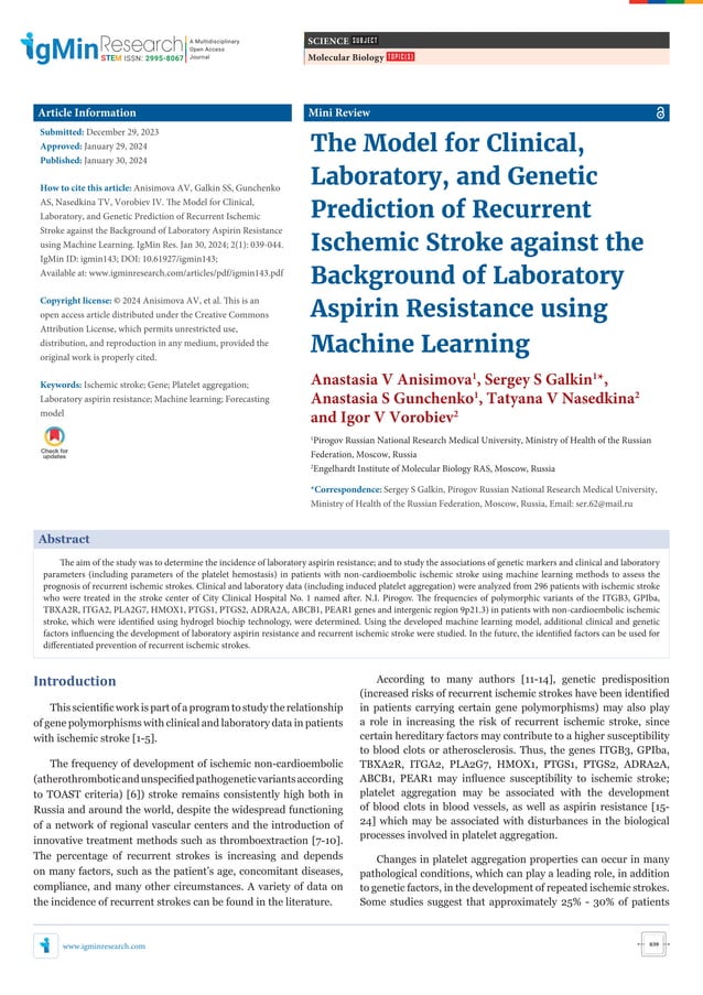 Machine Learning Models for Better Stroke Prognosis | PDF