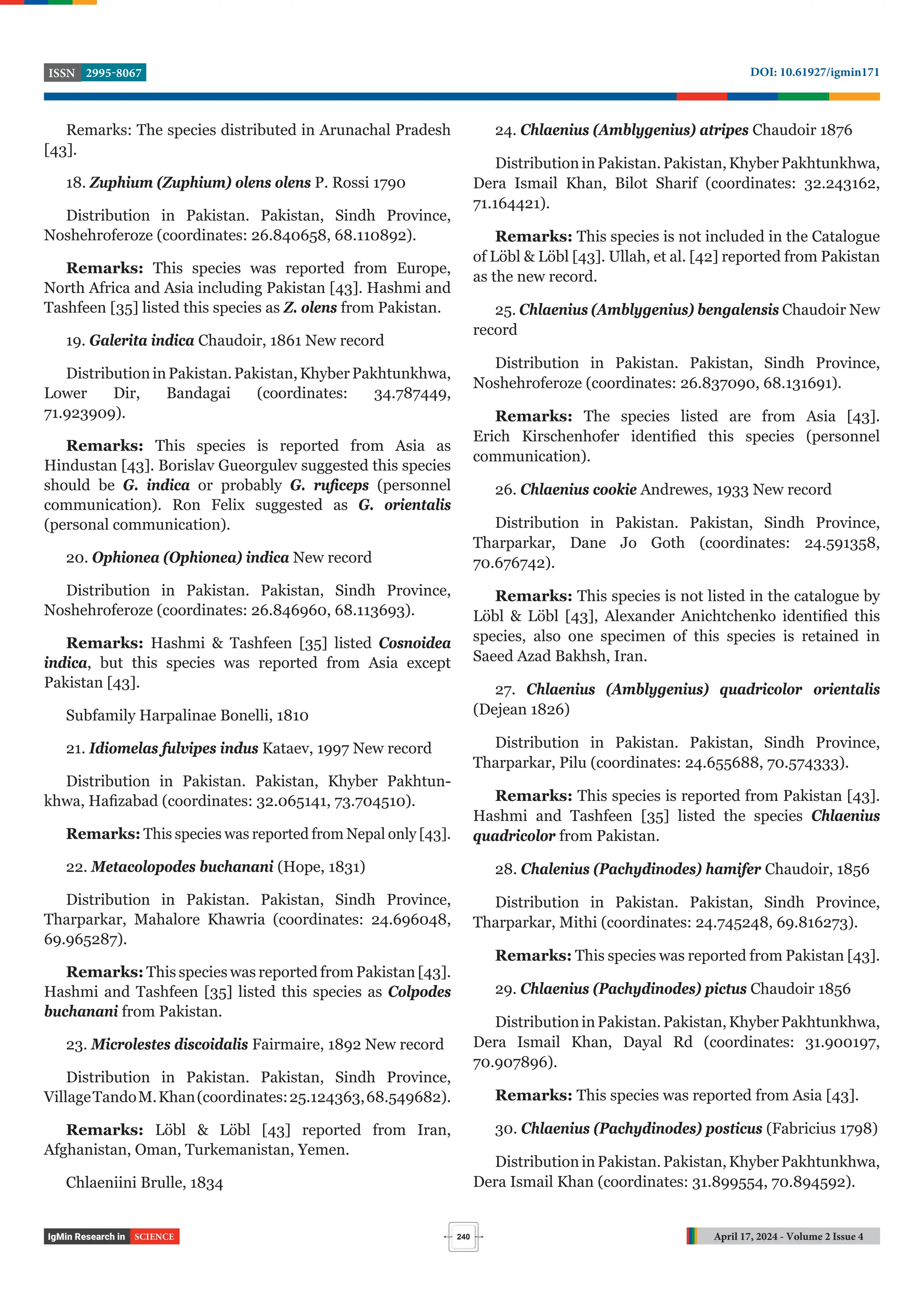 "Ground Beetles of Pakistan: Insights into Diversity and Distribution ...