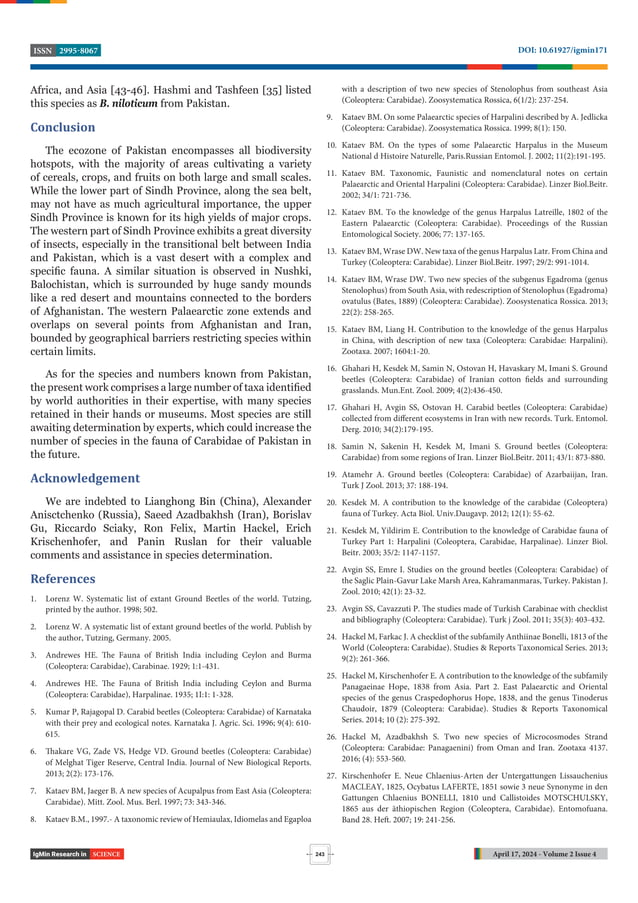 "Ground Beetles of Pakistan: Insights into Diversity and Distribution ...