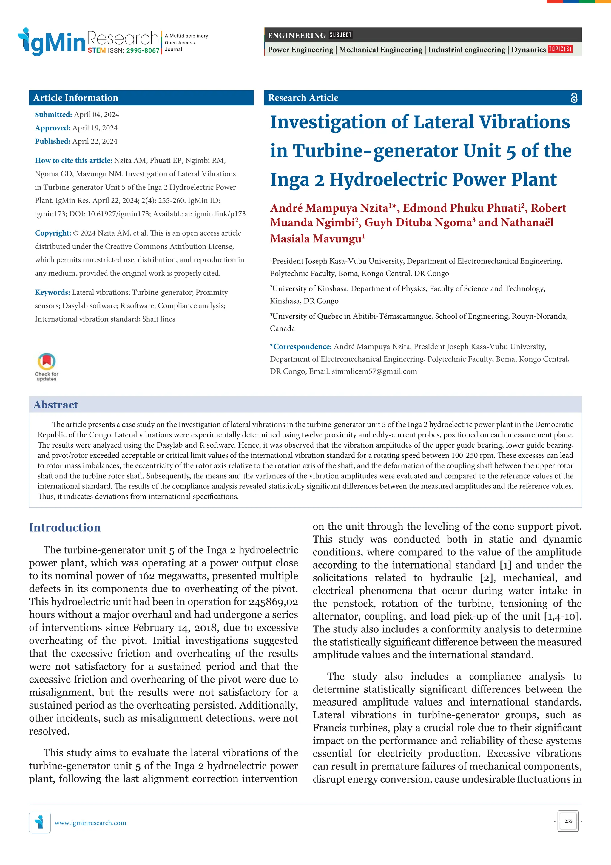 "Optimizing Turbine Dynamics: Case Study from Inga 2 Power Plant" | PDF