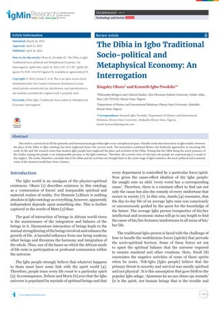 "The Forgotten Guardians: Dibia and the Igbo Metaphysical Economy" | PDF