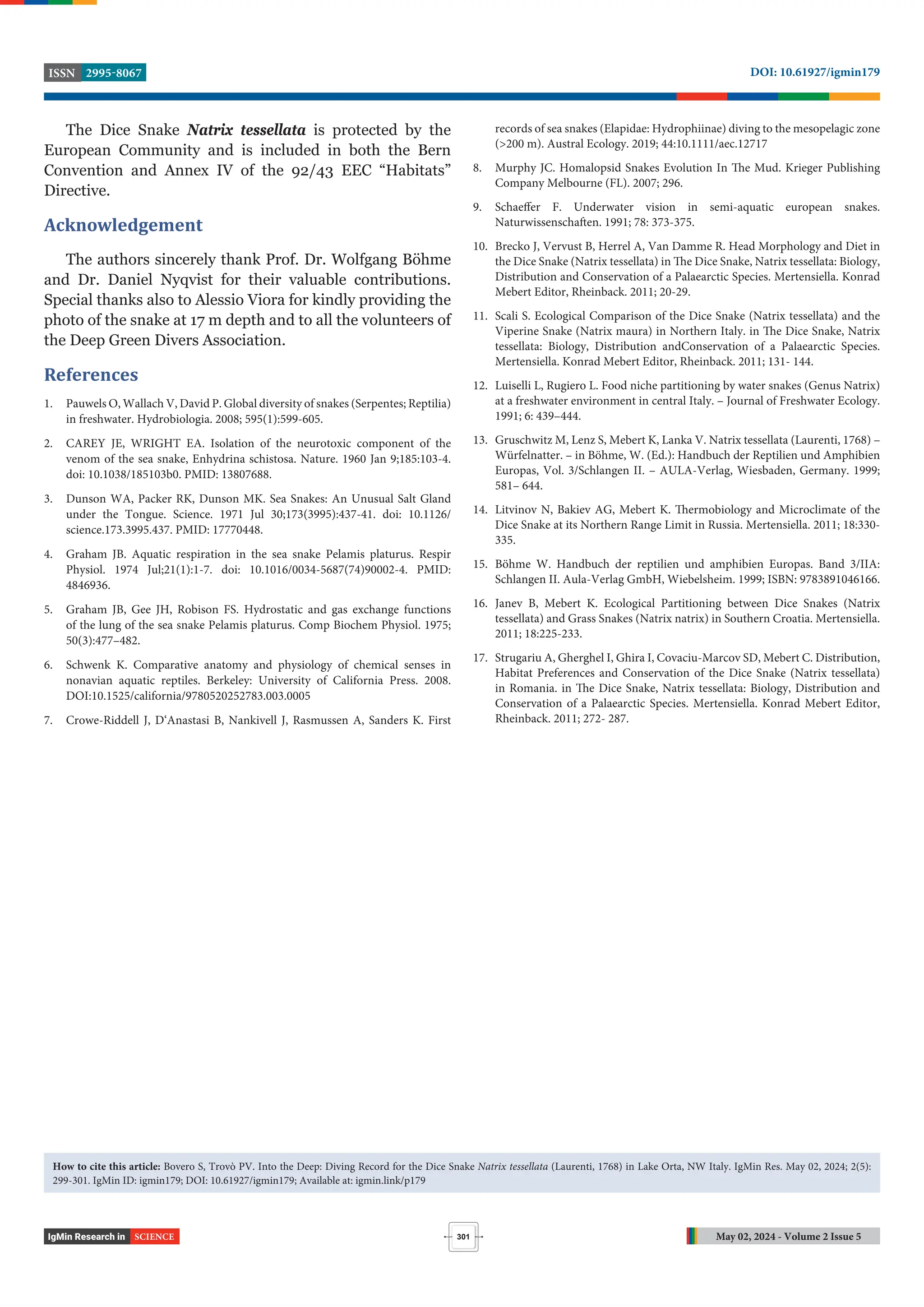 "New Depth Records for Freshwater Snakes: Insights from Lake Orta" | PDF