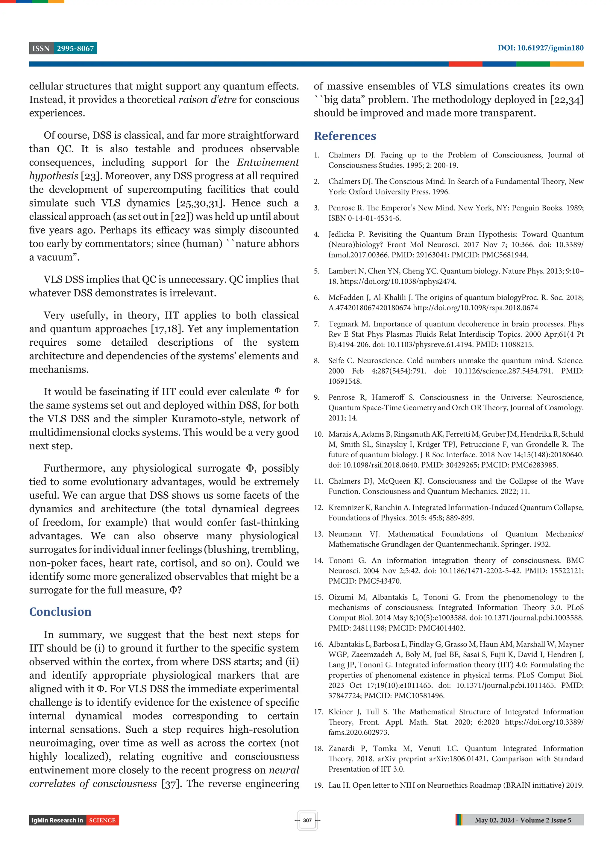 "Integrated Information vs. Quantum Models: The Consciousness Debate" | PDF
