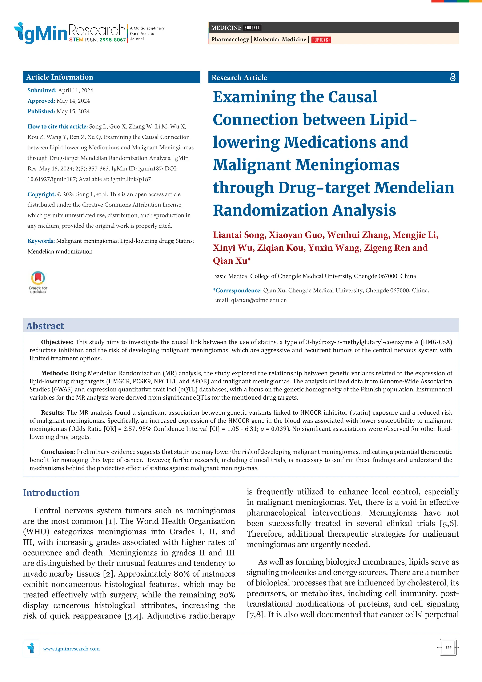 Statins and Brain Tumors: Investigating the Protective Link | PDF