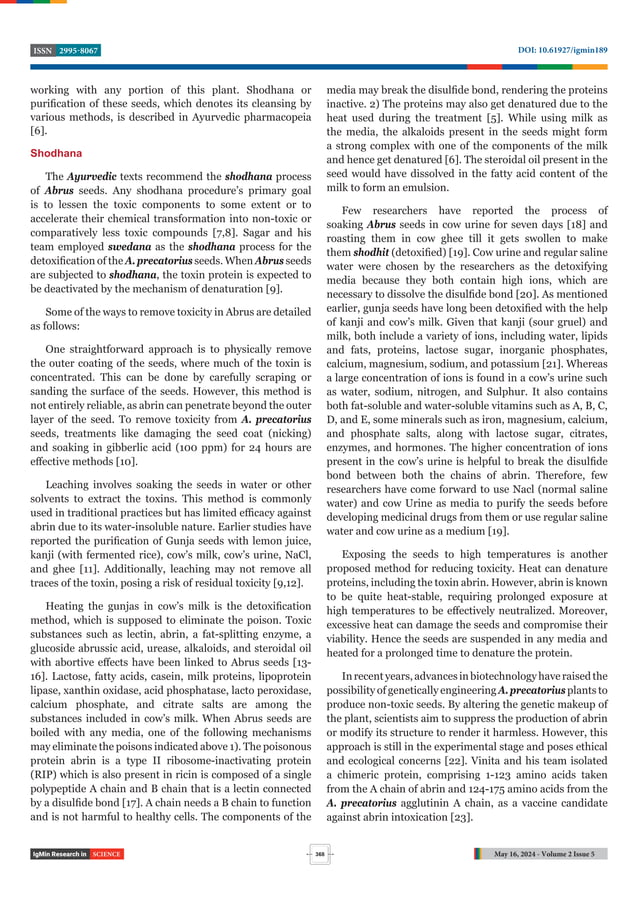 Abrus precatorius Unveiled: Techniques to Mitigate Toxicity | PDF