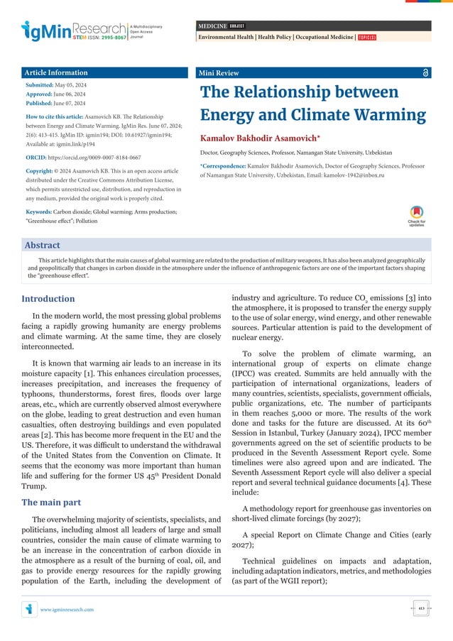 Energy Dynamics and the Climate Crisis: A Geopolitical Perspective | PDF