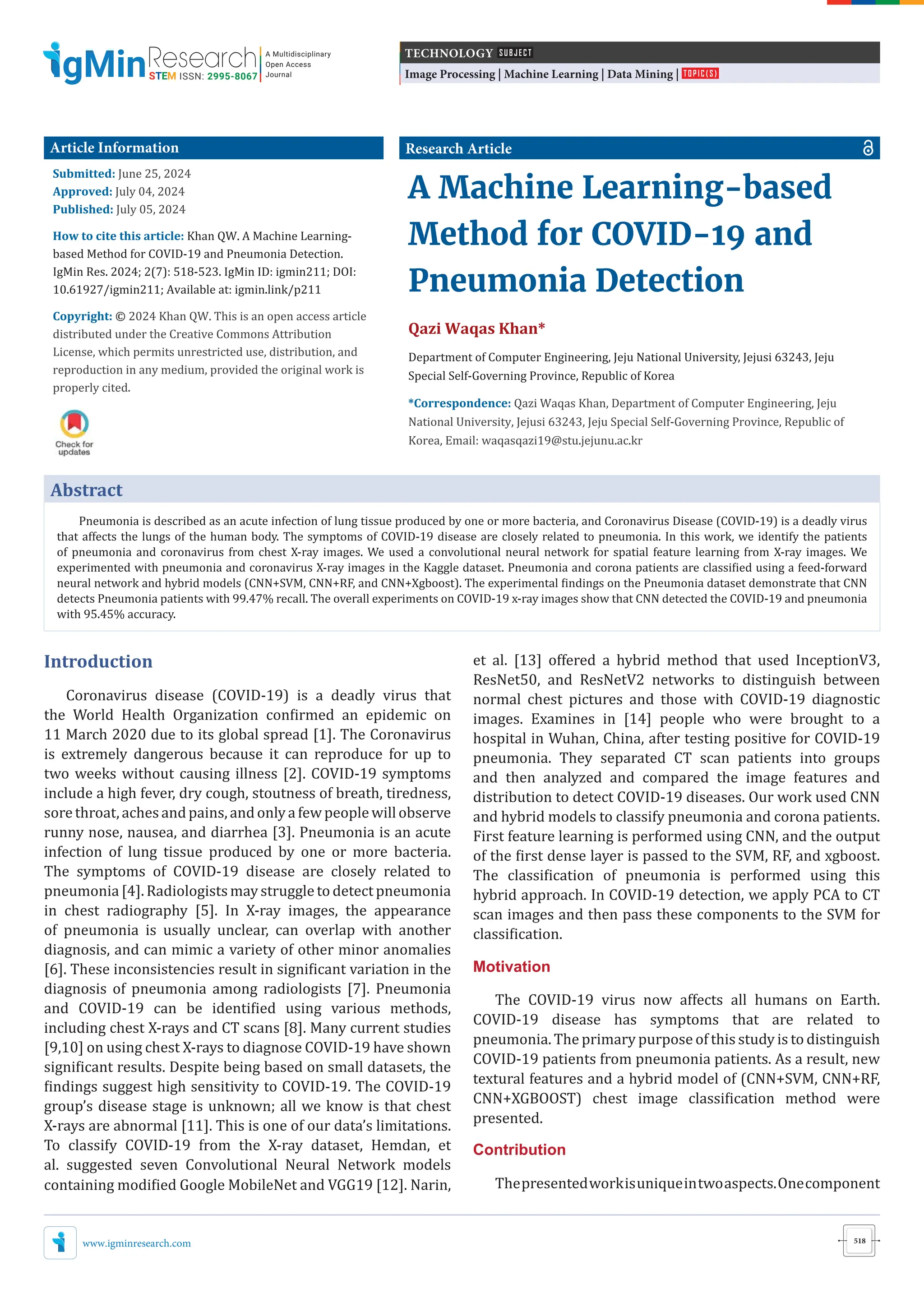 AI-Powered Detection of COVID-19 and Pneumonia: A Machine Learning Approach | PDF
