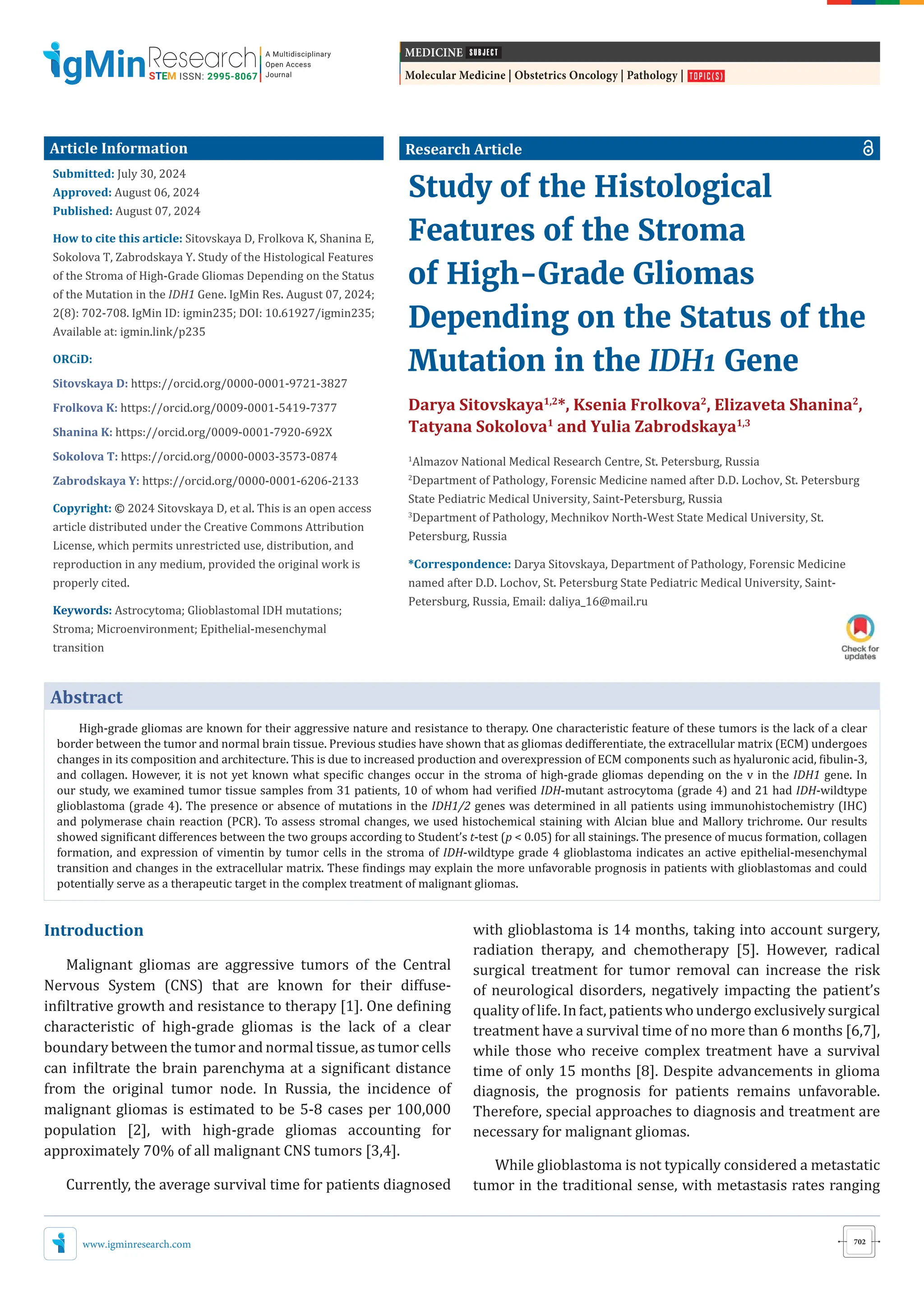 Impact of IDH1 Mutations on Stromal Histology in High-Grade Gliomas | PDF