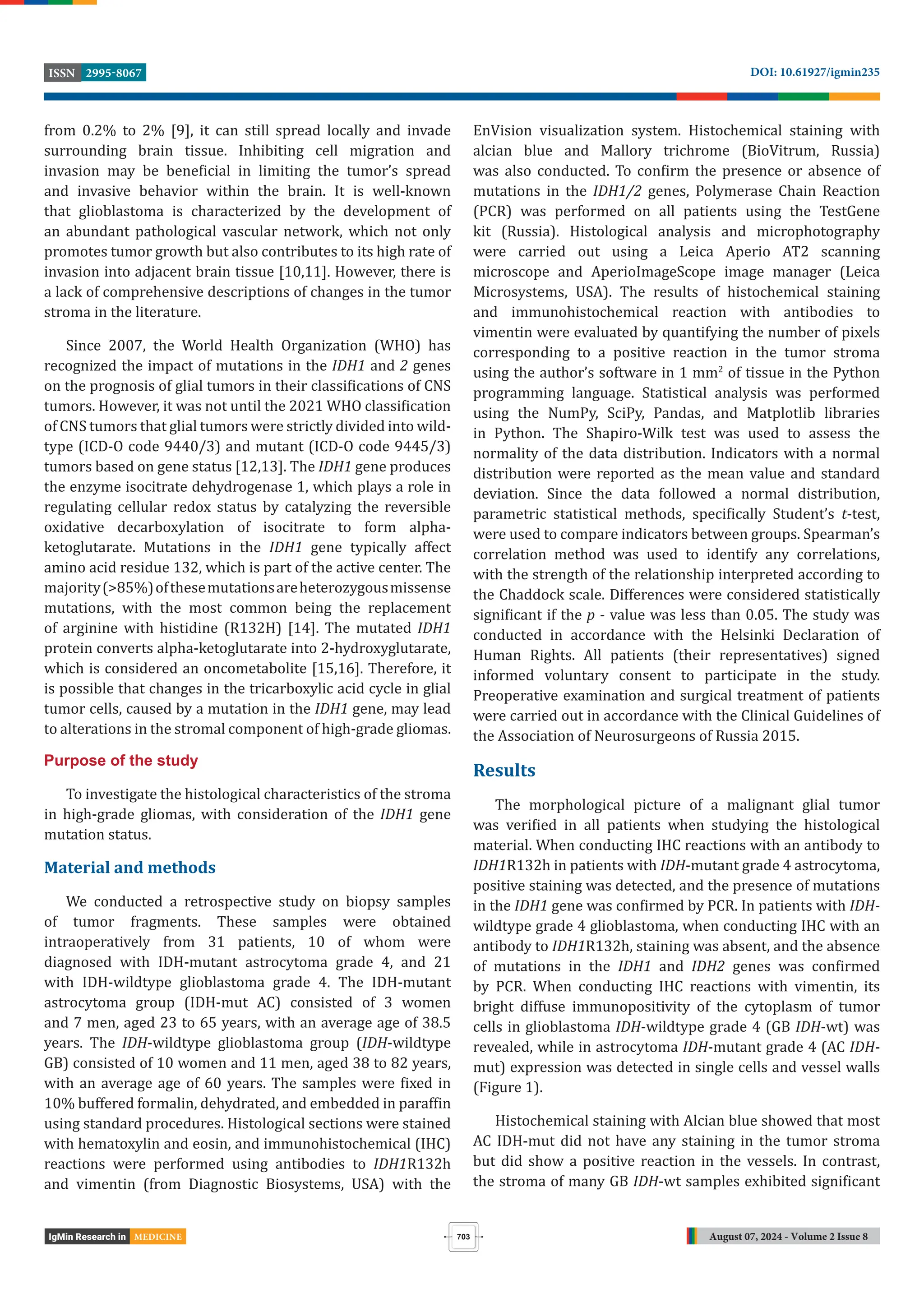 Impact of IDH1 Mutations on Stromal Histology in High-Grade Gliomas | PDF