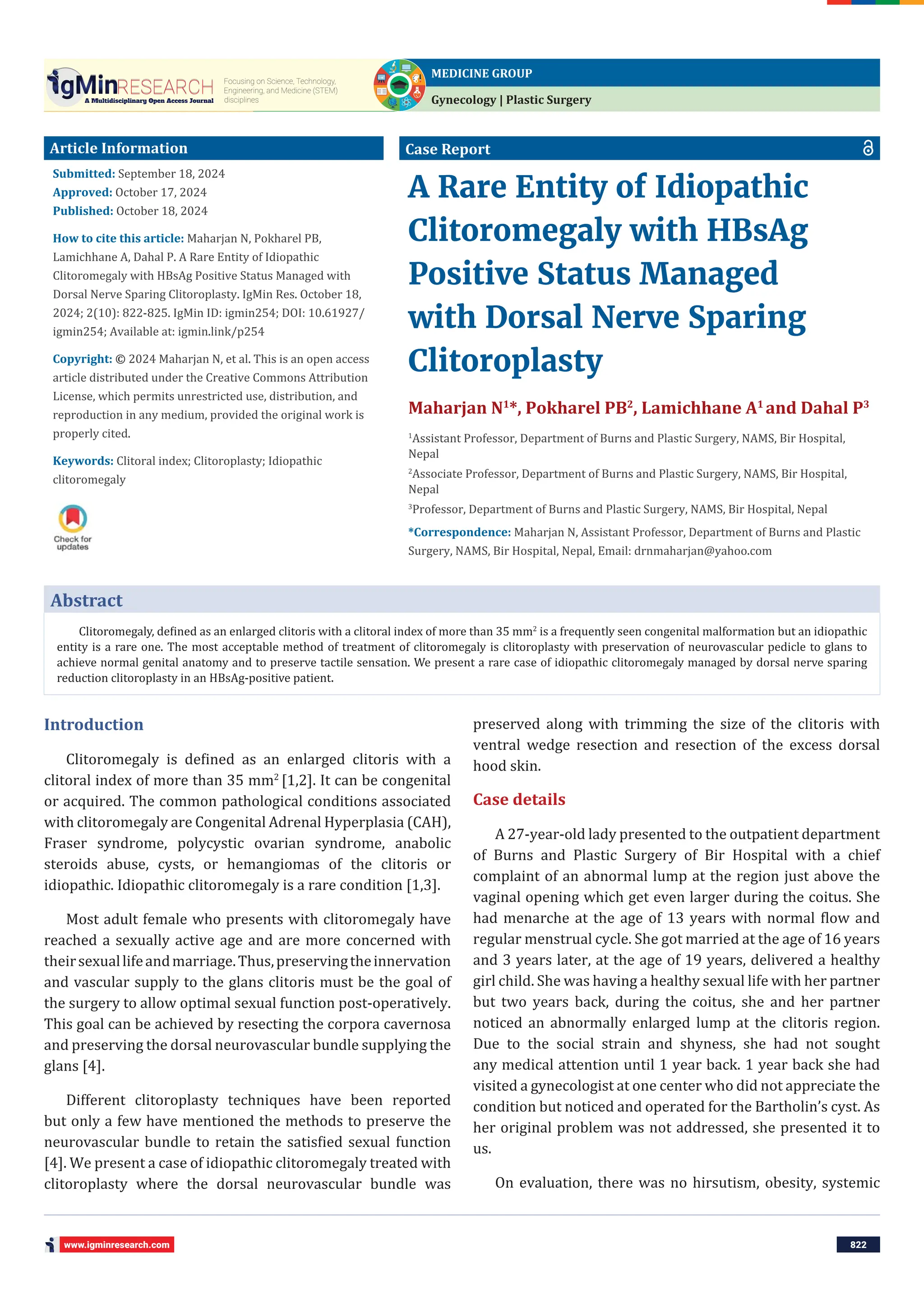 Management of Rare Idiopathic Clitoromegaly with HBsAg Positivity ...