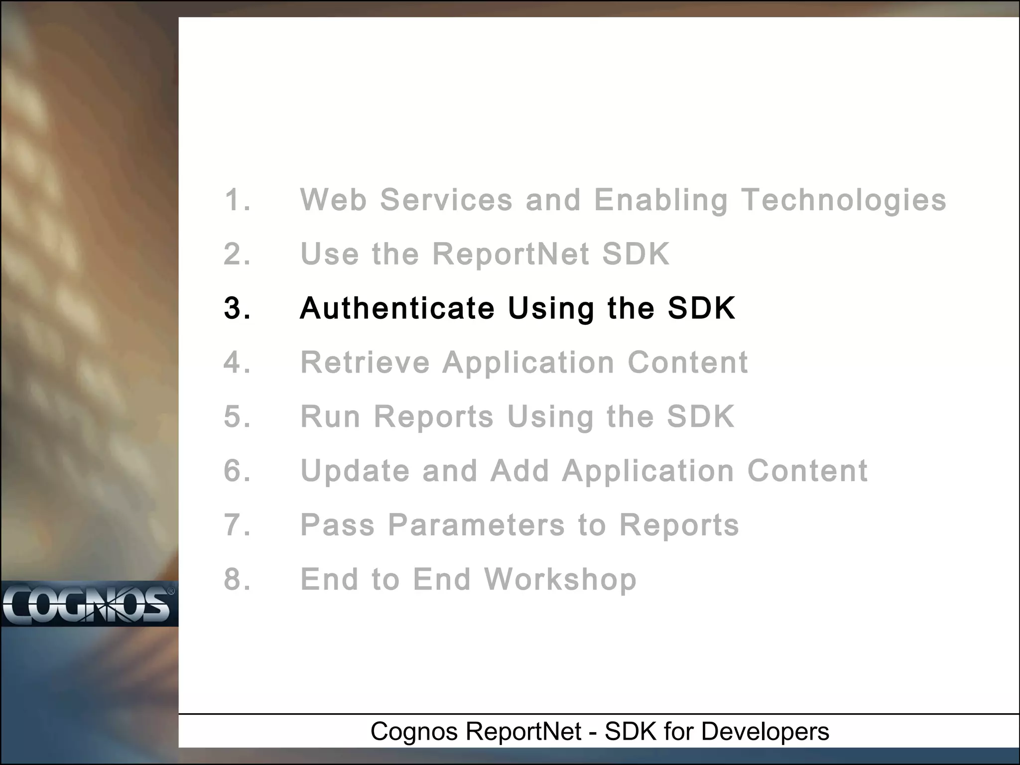 Authentication using Cognos java/ASP SDK | PPT