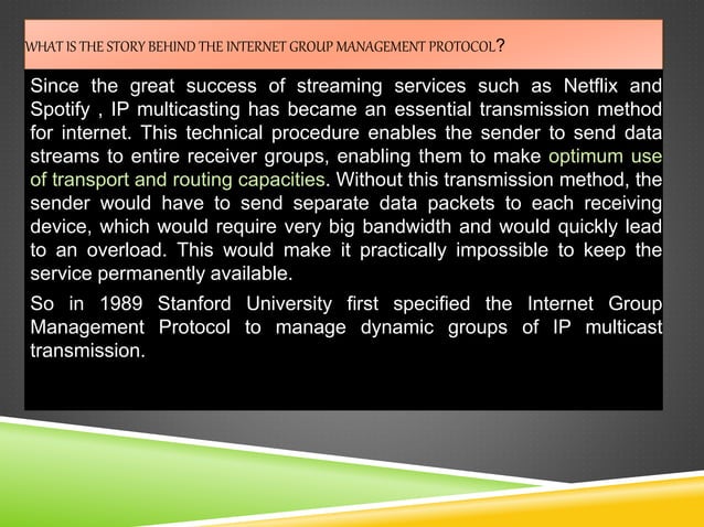Igmp presentation | PPTX | Web Conferencing | Computer Software and Applications