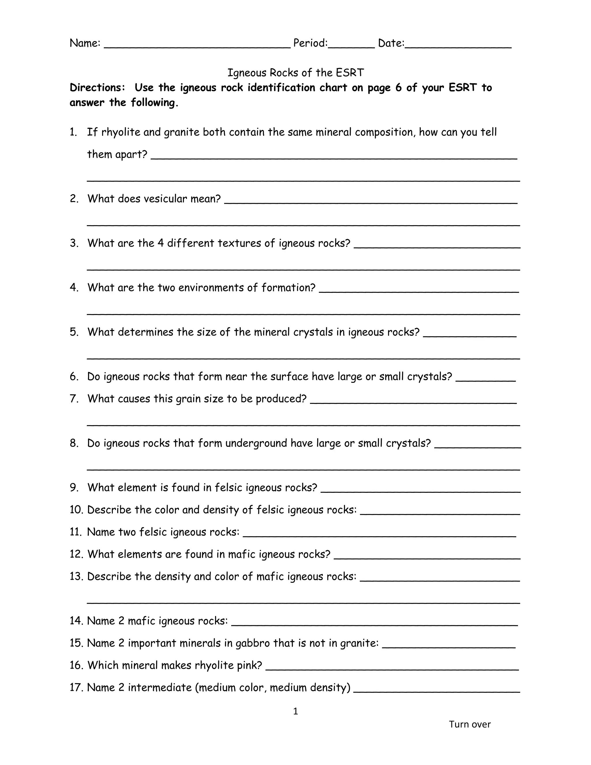 Igneous rocks of the esrt | DOC | Geology | Science