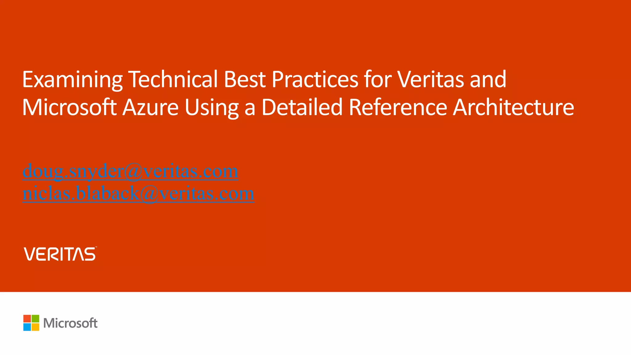 Technical Best Practices for Veritas and Microsoft Azure Using a ...