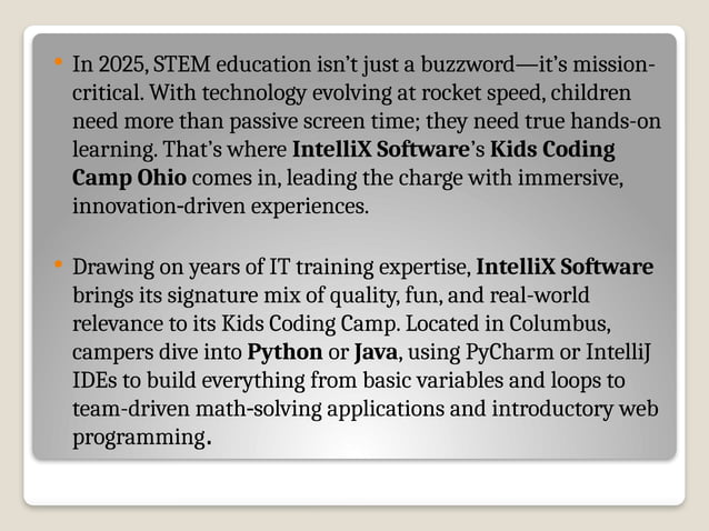 Join the Future: IntelliX Software’s 2025 Kids Coding Camp Ohio | PPTX