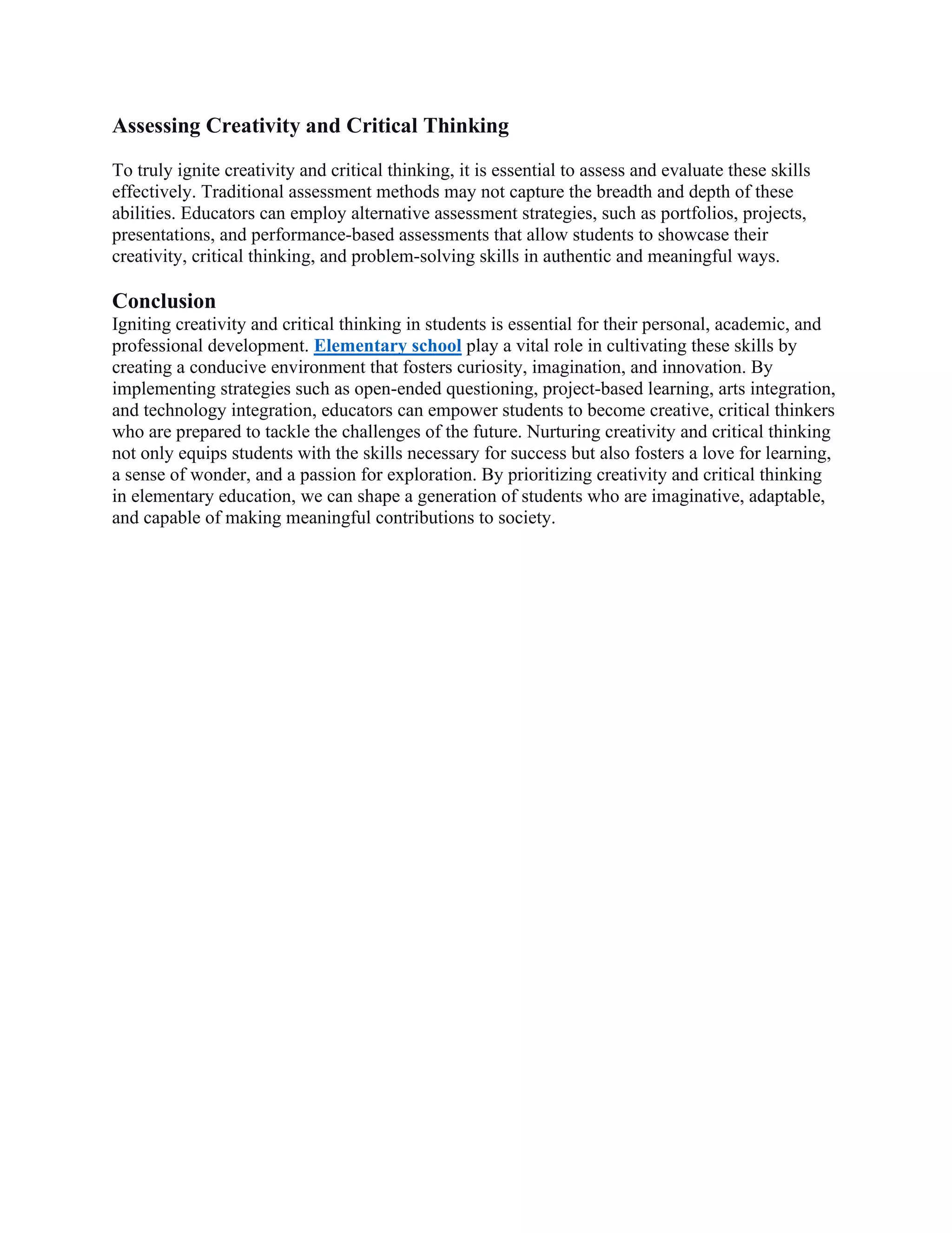 Igniting Creativity and Critical Thinking in Students | PDF