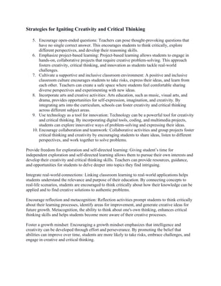 Igniting Creativity and Critical Thinking in Students | PDF