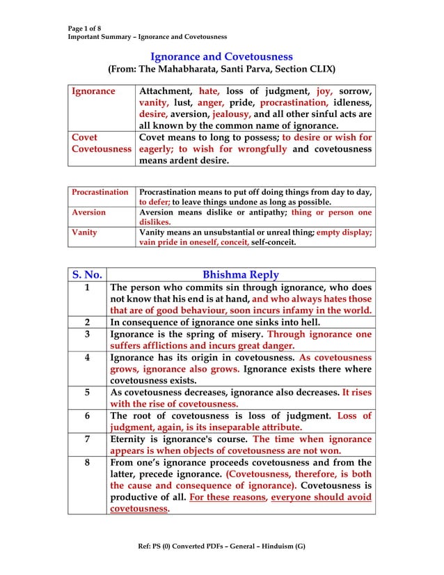 Ignorance and Covetousness | PDF