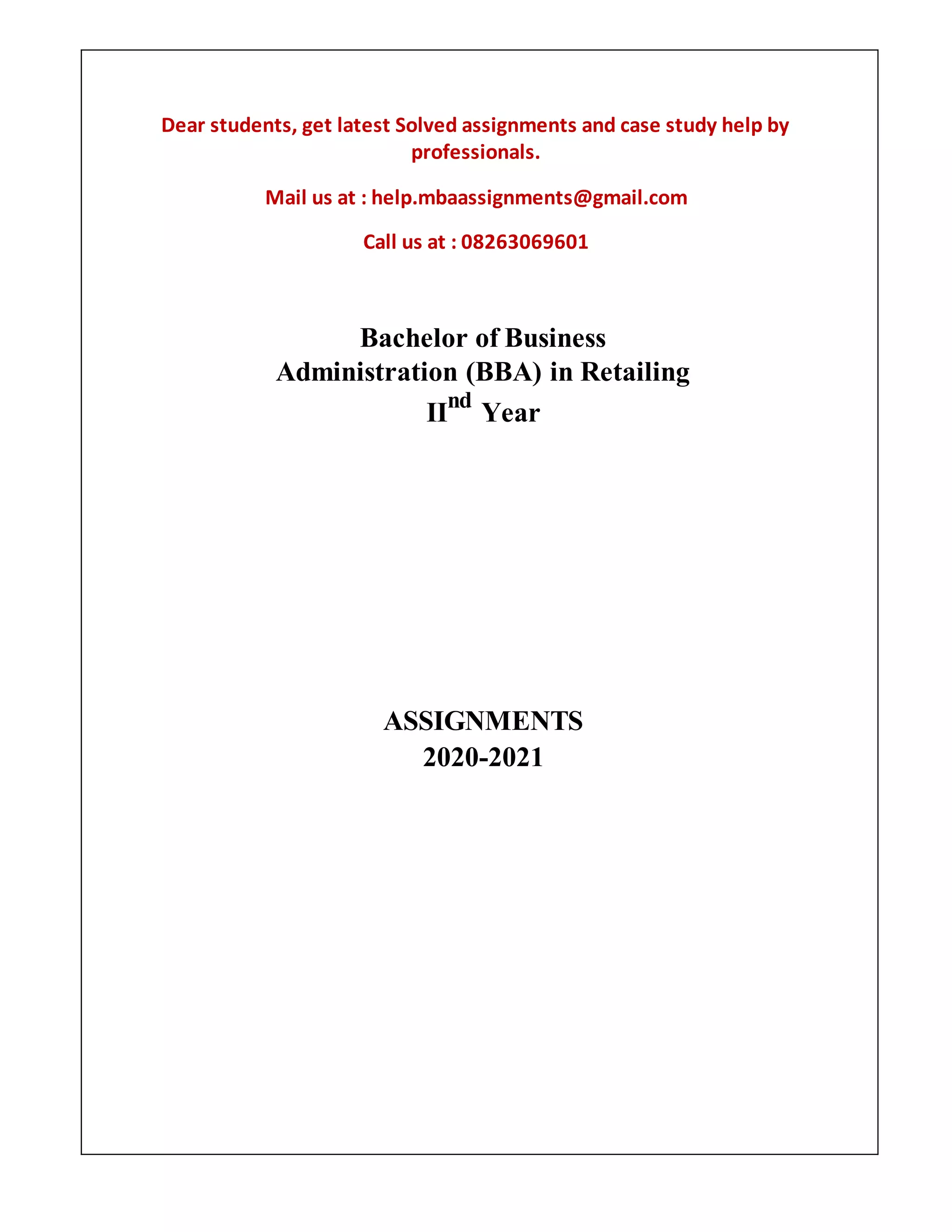 Ignou bba retail latest solved assignments | DOC