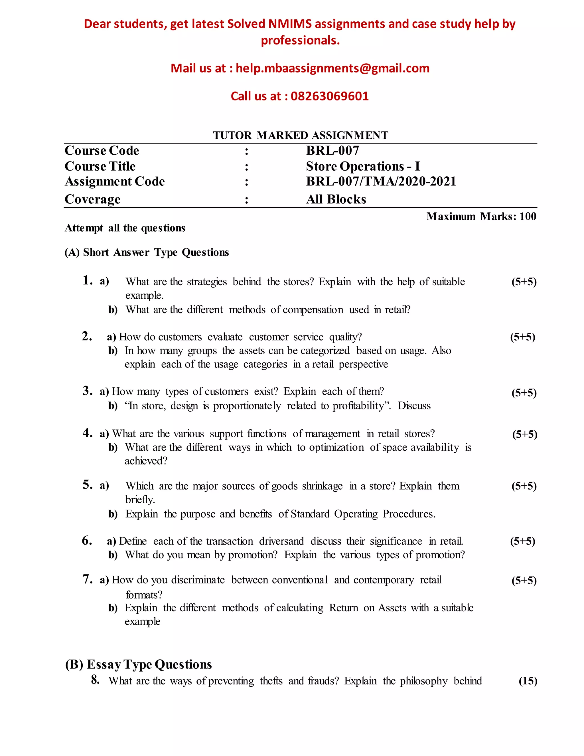 Ignou bba retail latest solved assignments | DOC
