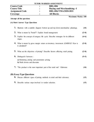 Ignou bba retail latest solved assignments | DOC